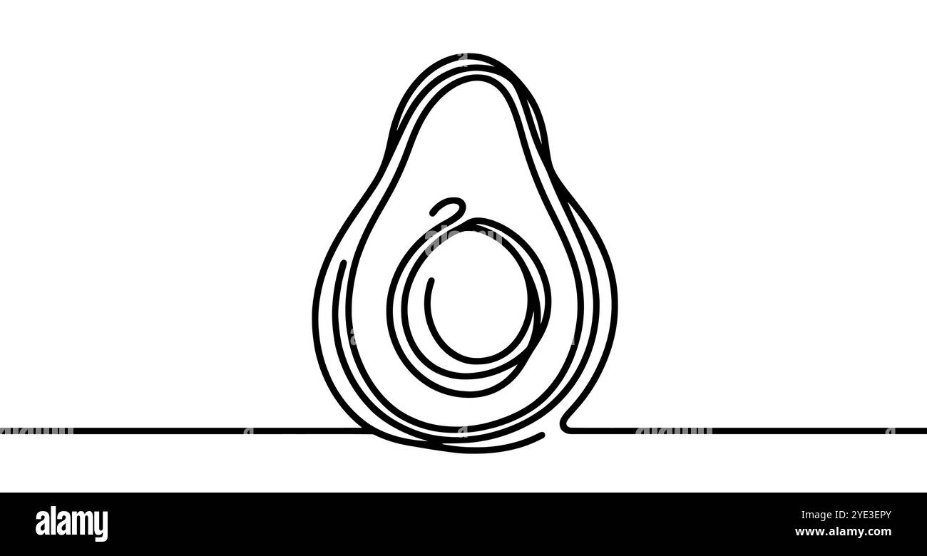 Minimalist continuous line drawing representing an avocado on a white ...
