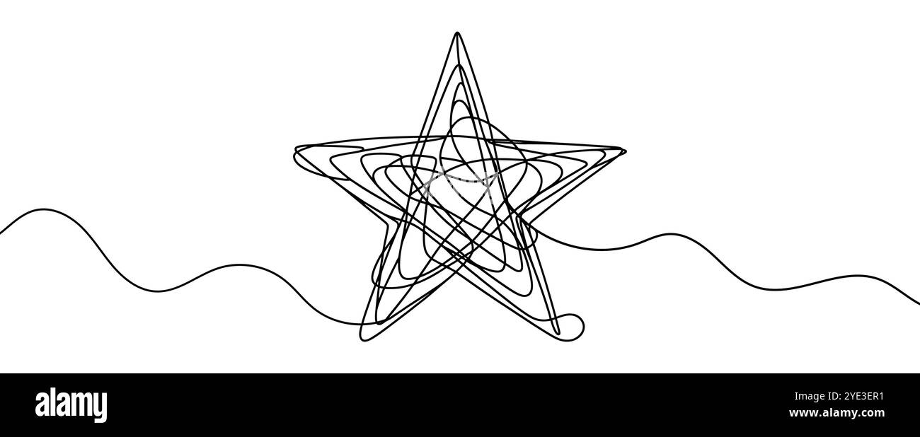 Continuous linear drawing of star. One line drawing star. Star in one ...