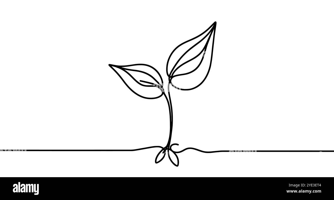 Minimalist continuous line drawing representing a growing plant with ...