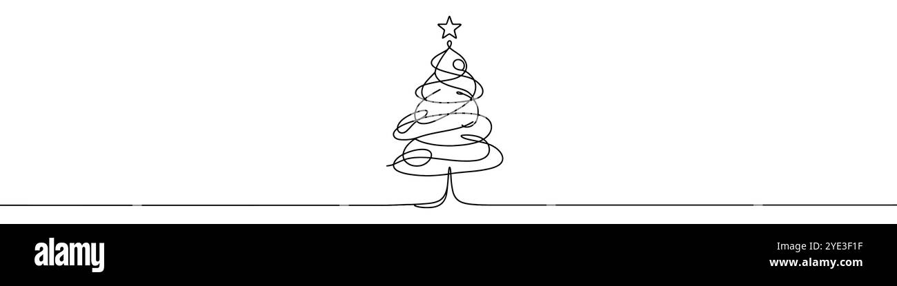 Continuous linear drawing of Christmas tree. One line drawing Christmas ...