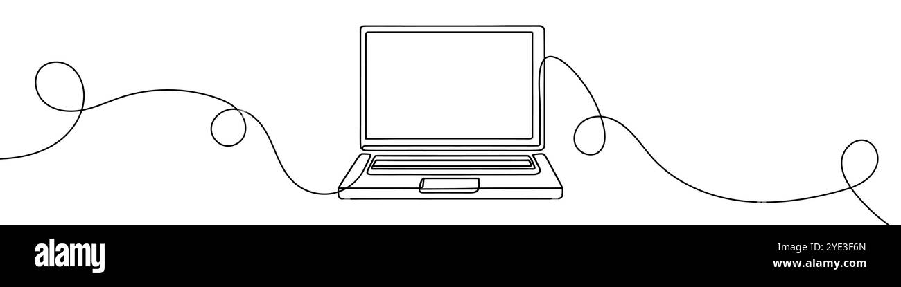 Continuous line is drawing a laptop computer on a white background ...
