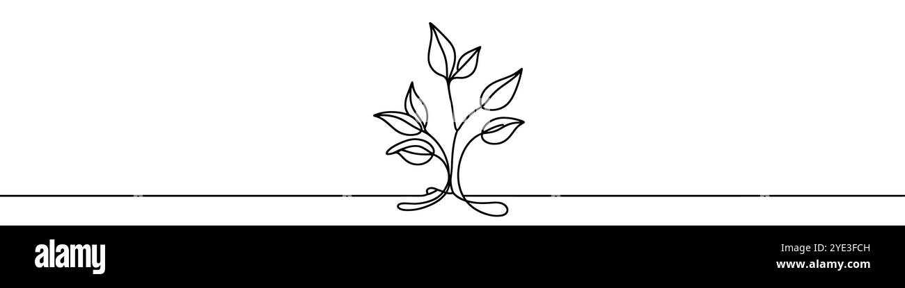Minimalist continuous line drawing representing a growing plant with ...