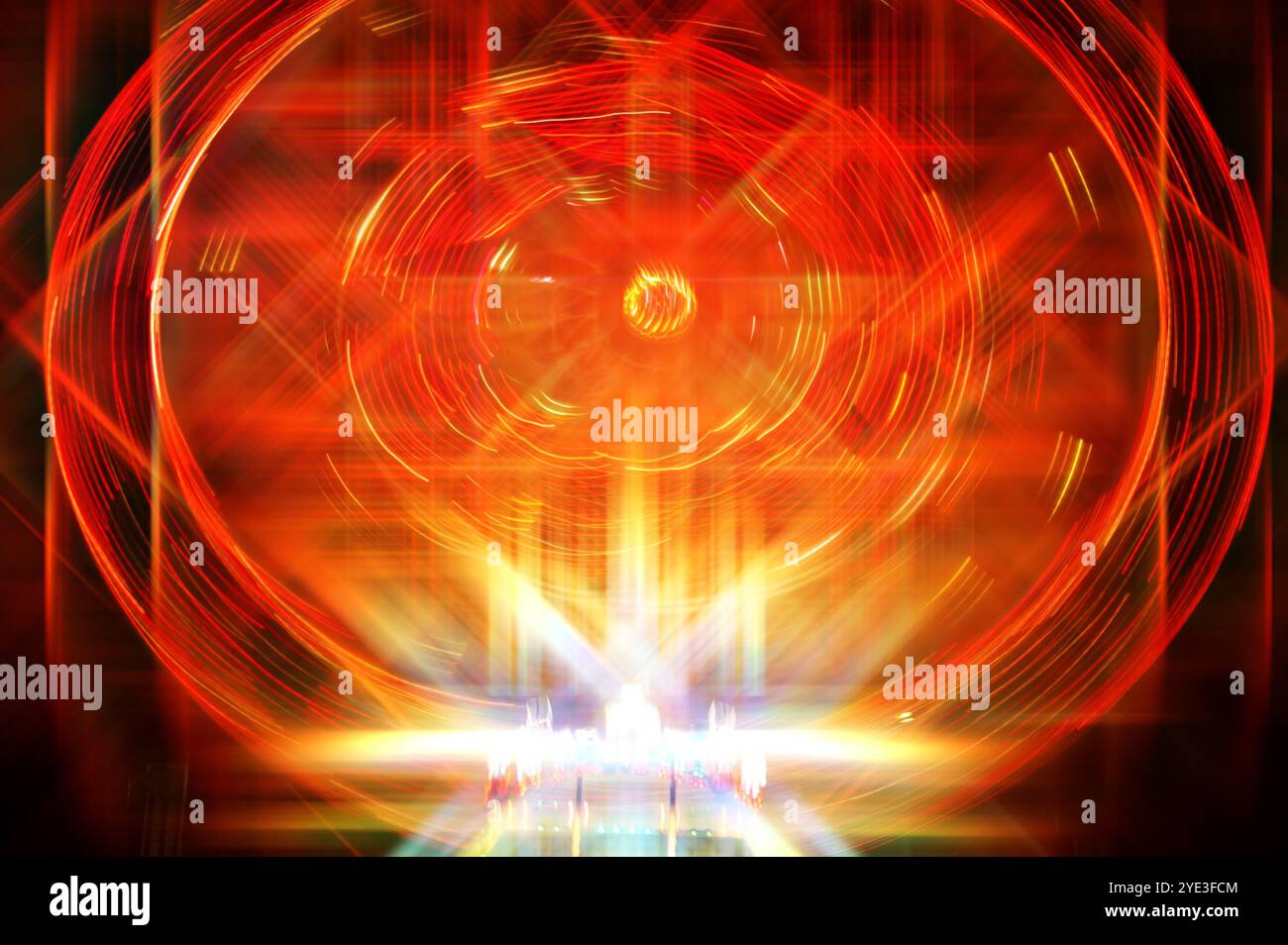 Abstract rotating red carousel lines from long exposure on black ...