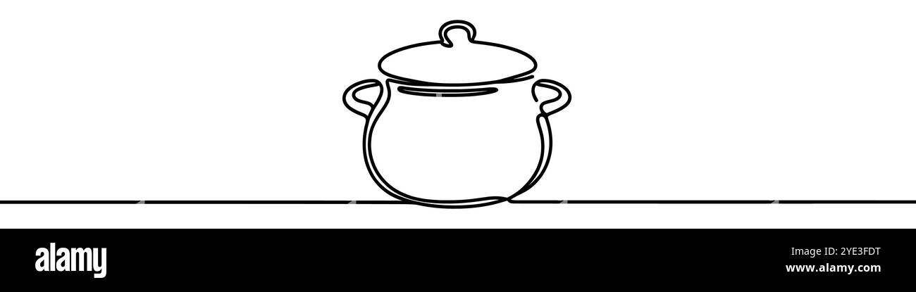 Minimalist vector illustration of a cooking pot drawn with a single ...