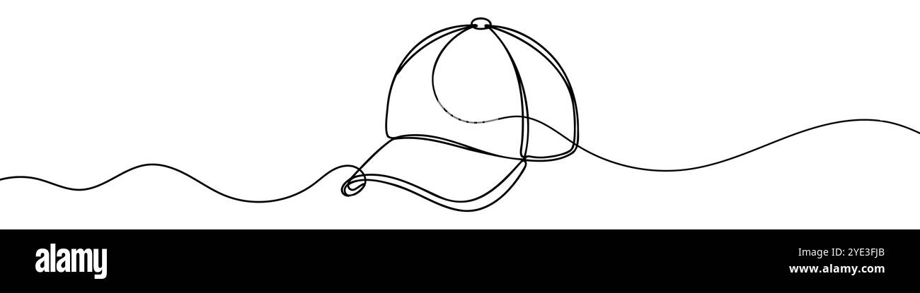 Minimalist vector illustration depicting a baseball cap with a single ...
