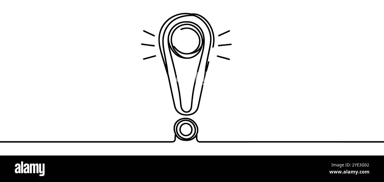 Continuous linear drawing of exclamation mark. One line drawing ...