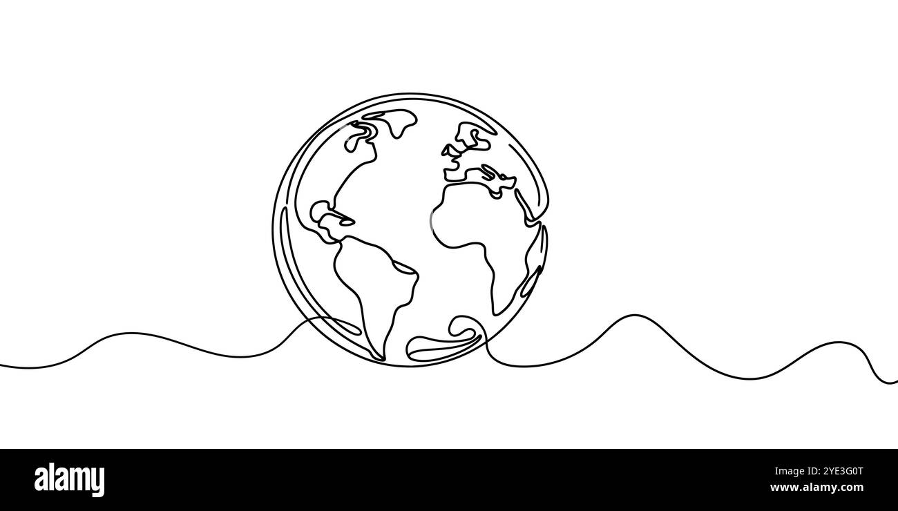 Continuous linear drawing of the Globe. Single-line drawing of the ...