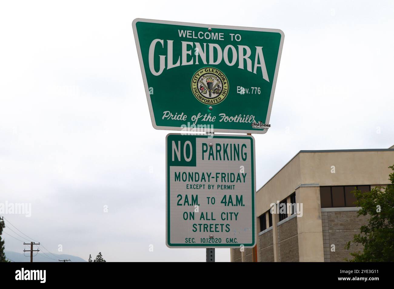 Glendora (LA County), California: Welcome To Glendora Sign Stock Photo ...