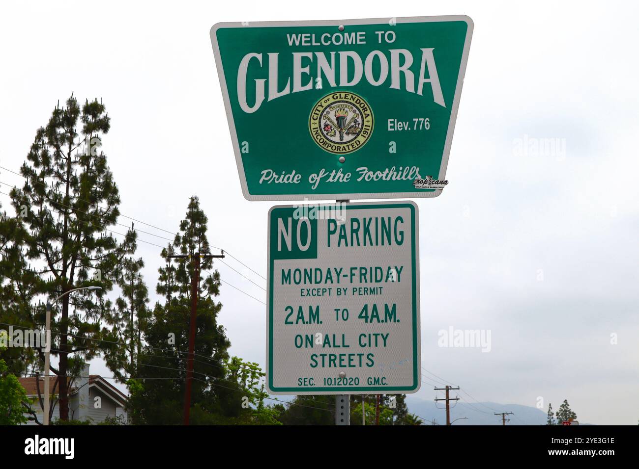 Glendora (LA County), California: Welcome To Glendora Sign Stock Photo ...