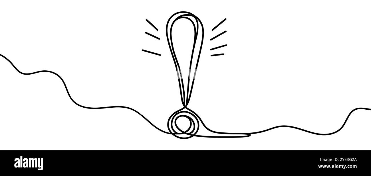 Continuous linear drawing of exclamation mark. One line drawing ...
