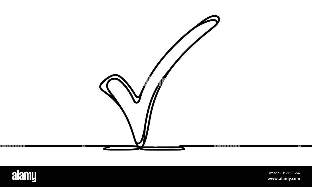 Continuous line drawing of a check mark symbol on white background ...