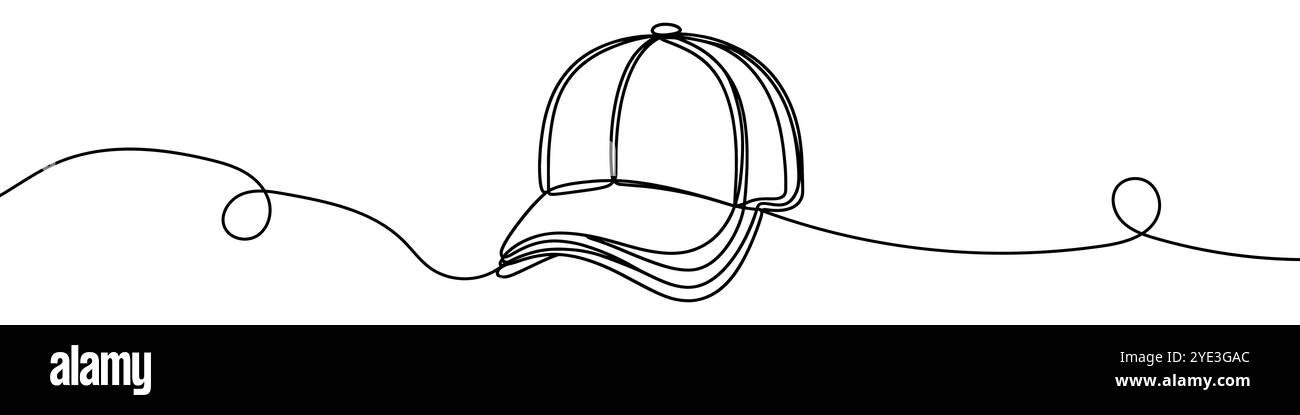 Minimalist vector illustration depicting a baseball cap with a single ...