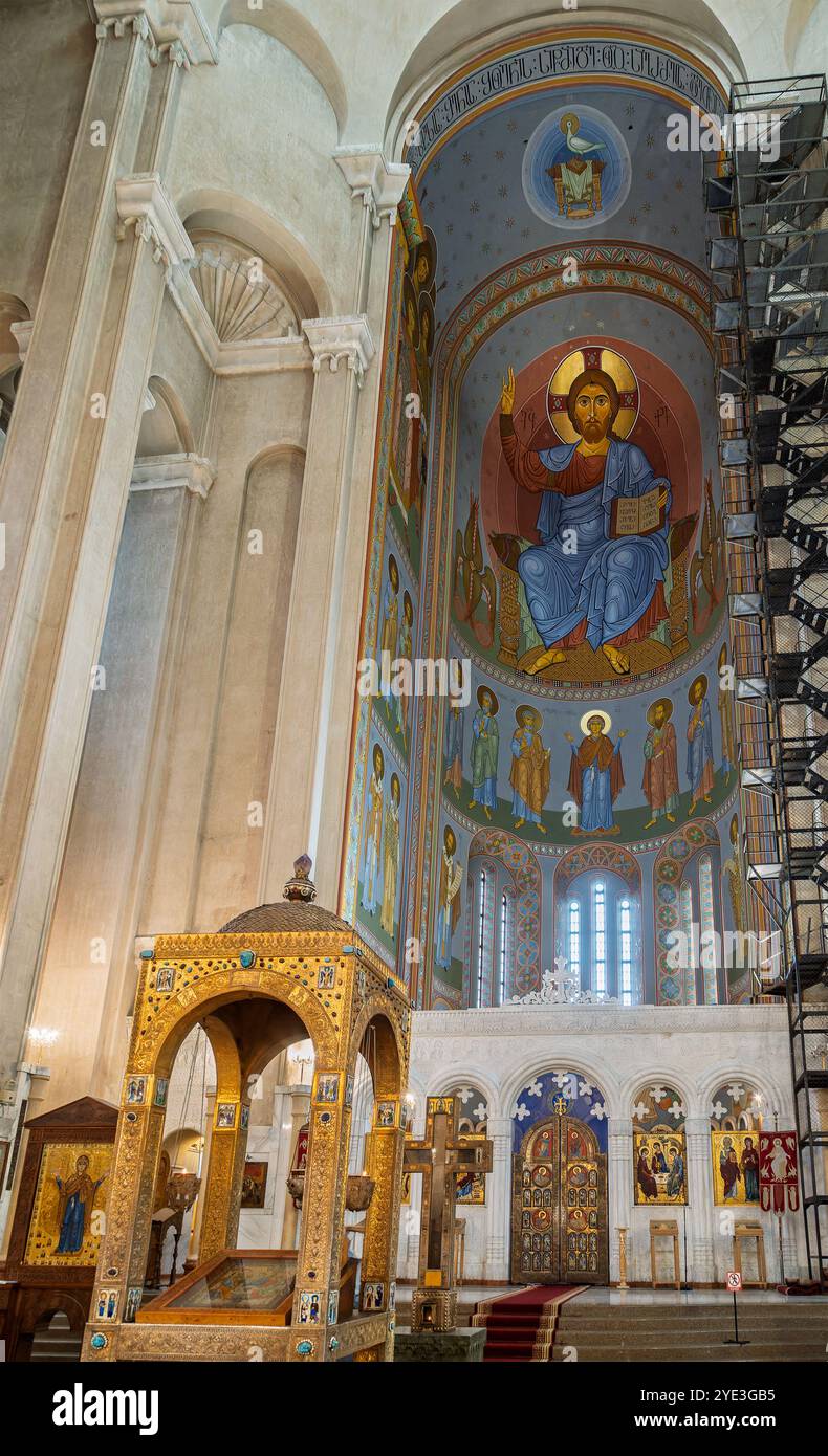Inside the Holy Trinity Cathedral of Tbilisi, commonly known as Sameba ...