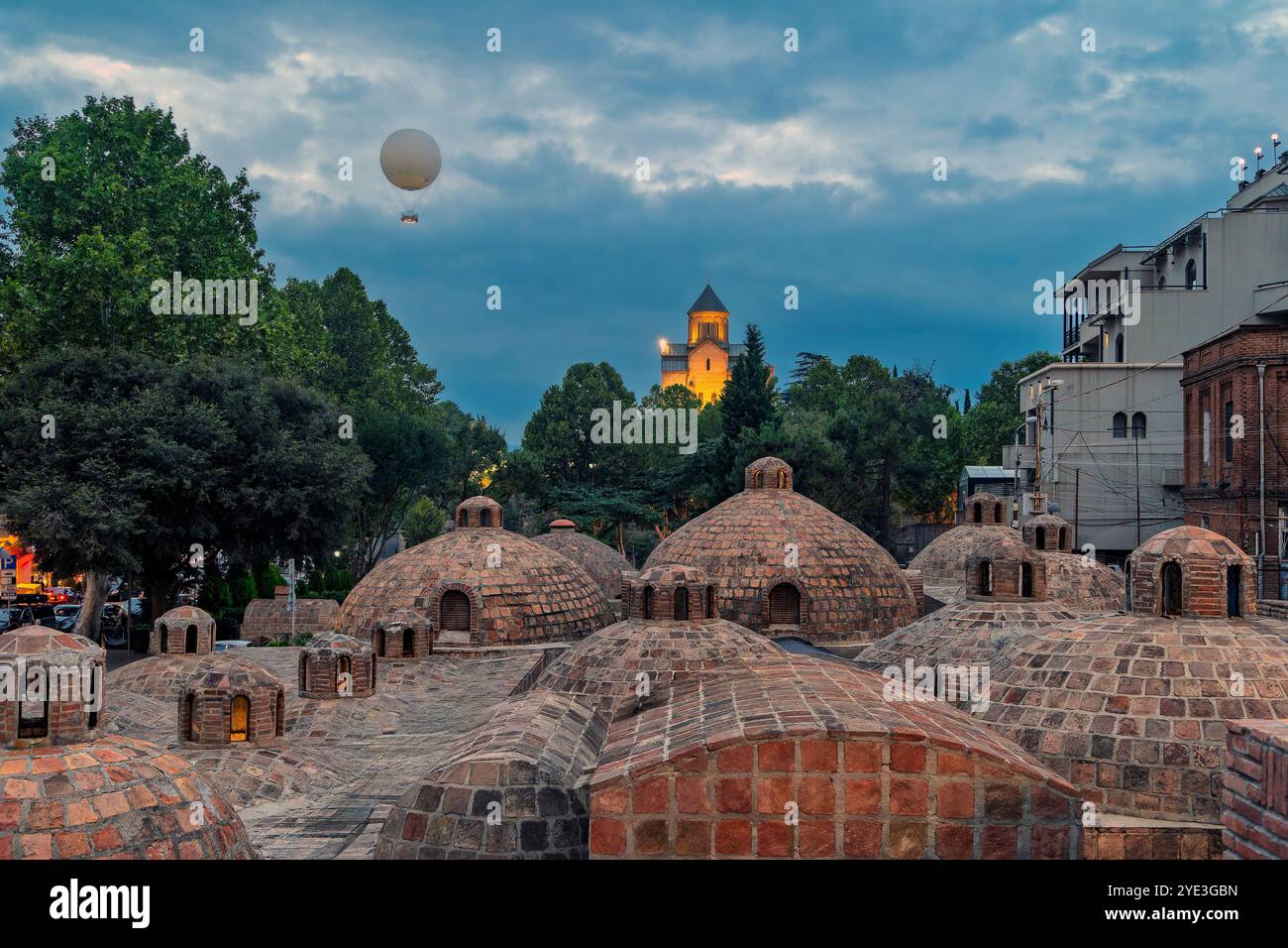 Scenic shape domes of ancient hot spring bathhouse. Abanotubani ...