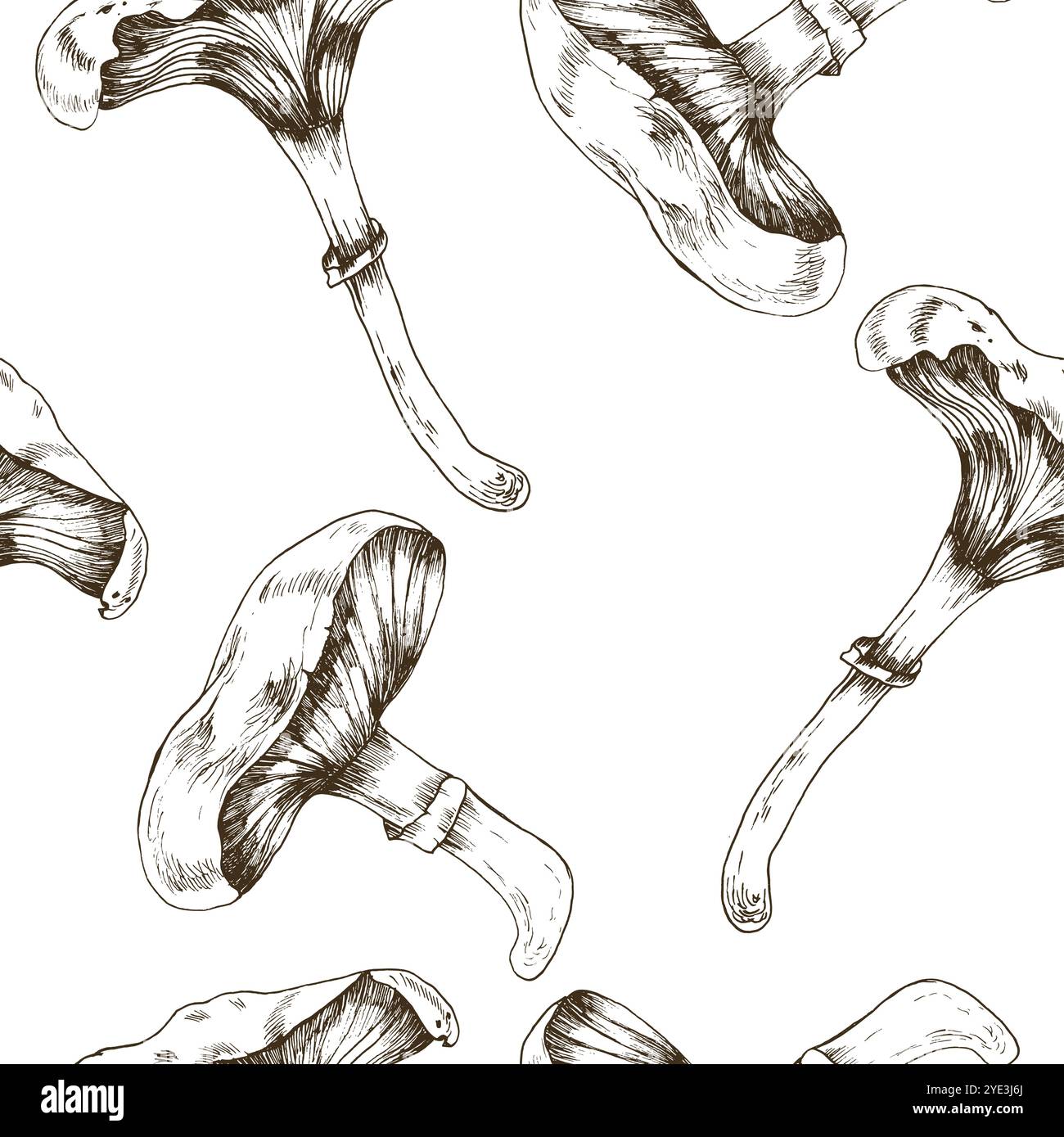 Forest mushrooms seamless pattern in outline style, Hand drawn autumn ...