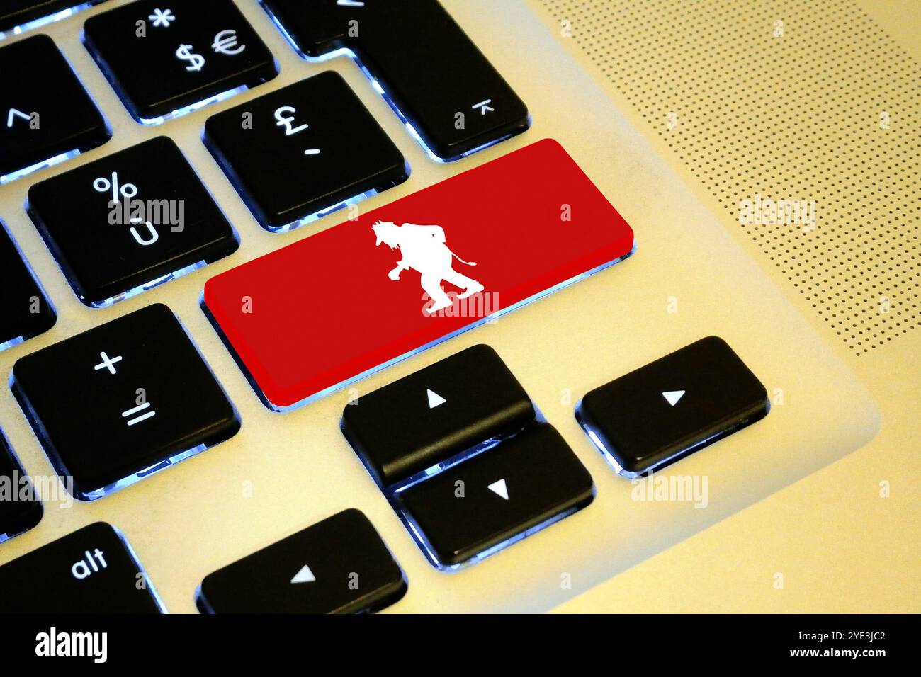Red computer key with a white troll Stock Photo - Alamy