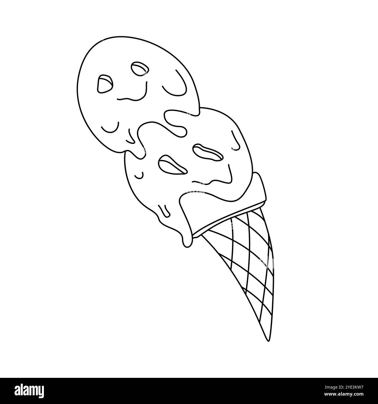 Groovy psychedelic ice cream balls on waffle cone, sweet sundae with ...