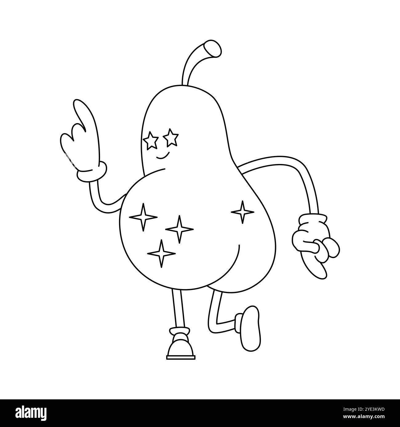 Groovy psychedelic pear with stars and happy face dancing funny dance ...
