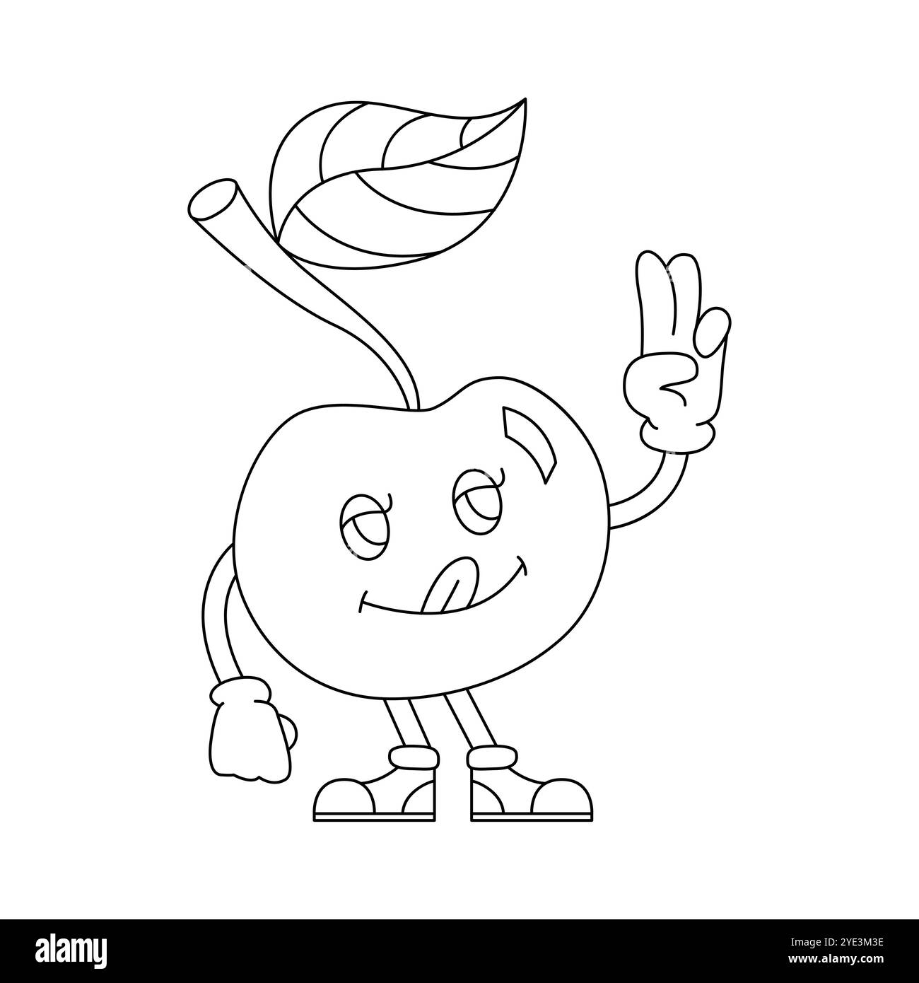 Groovy psychedelic apple waving hand to say Hello and Welcome vector ...