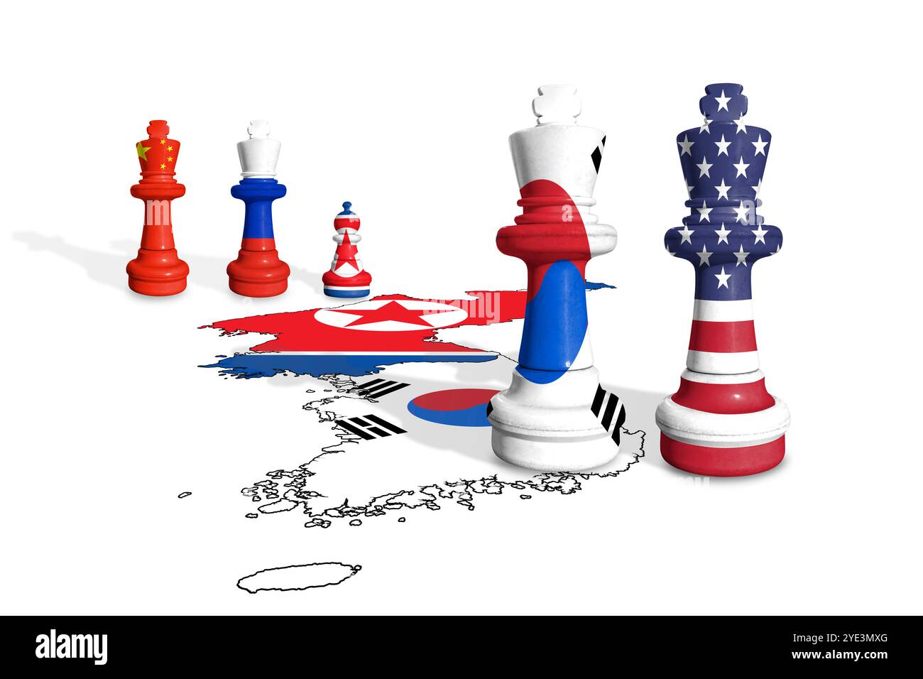 Chess made from flags of China, North Korea, Russia and South Korea ...