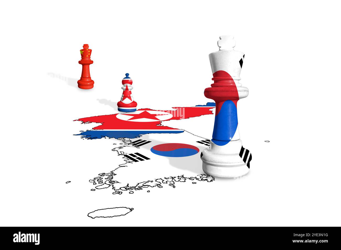 Chess made from flags of China, North Korea and South Korea . China and ...