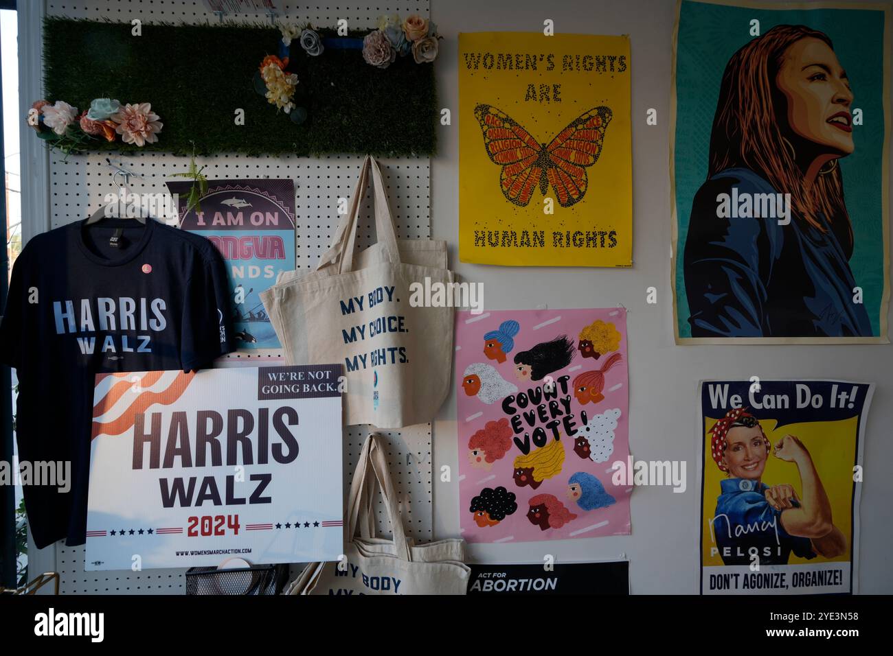 Political posters decorate the walls of the Women's March Foundation ...