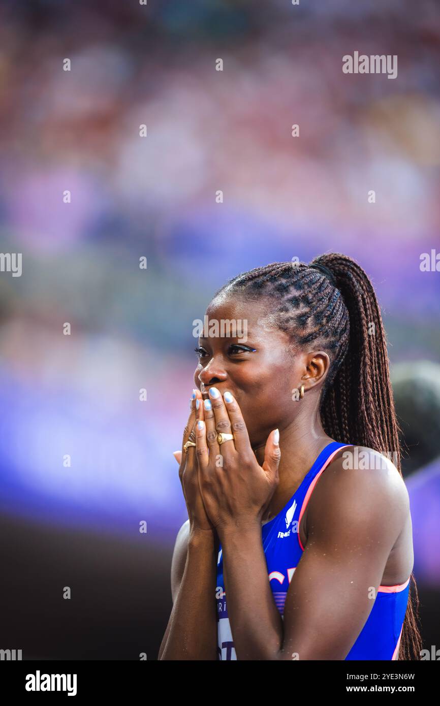 Hilary Kpatcha participating in the long jump at the Paris 2024 Olympic ...