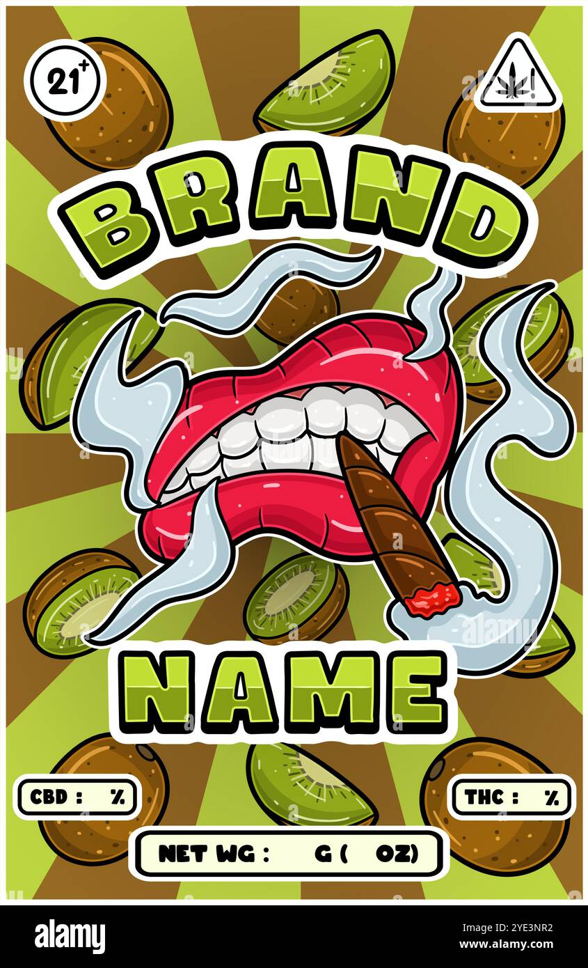 Cartoon Smoking Mouth with Kiwi Strains and Smoke for Cannabis and ...