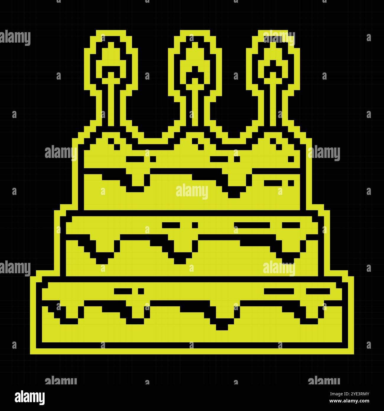 Pixel silhouette icon. Celebratory tiered cake with burning candles ...