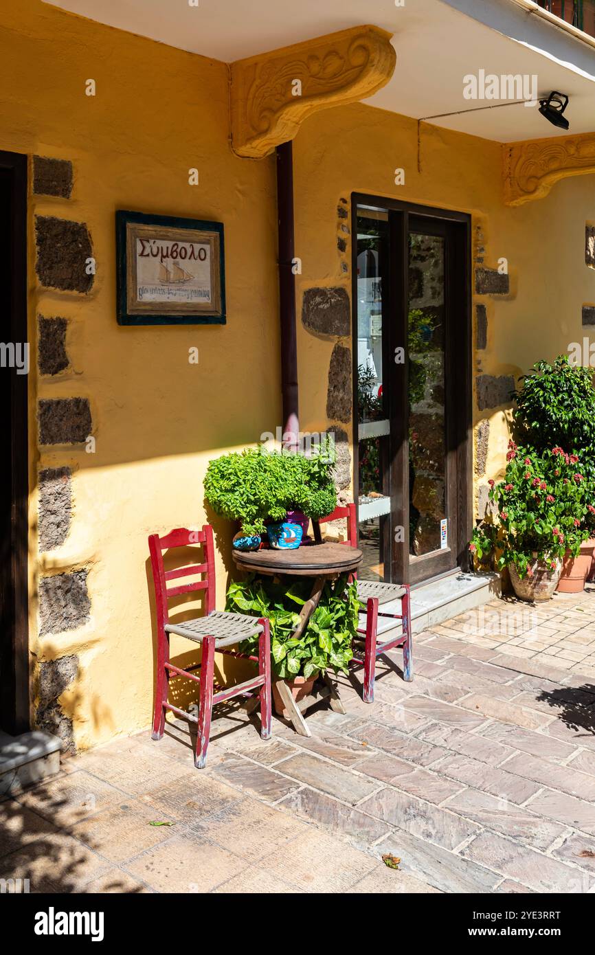 Street view of Paleochora, a village on the southwest coast of Crete ...