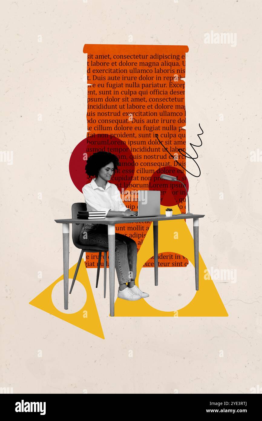 Vertical poster collage young woman freelancer remote job worker ...