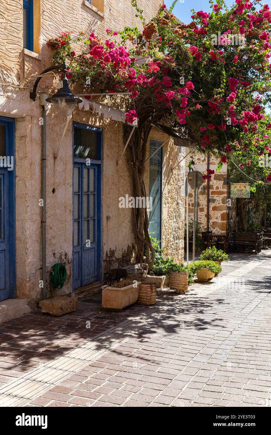 Street view of Paleochora, a village on the southwest coast of Crete ...