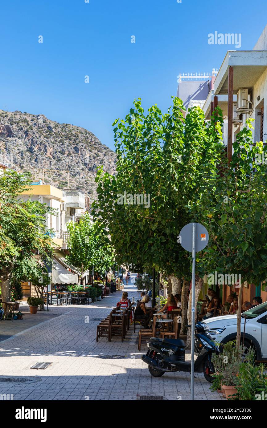 Street view of Paleochora, a village on the southwest coast of Crete ...