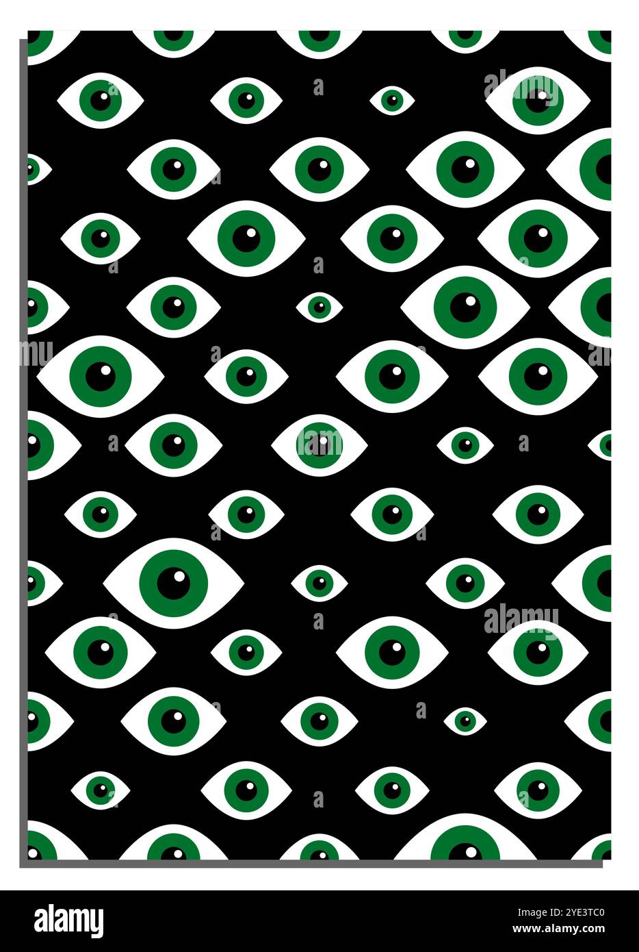 Vertical black abstract background with green witch eyes, cover, title ...