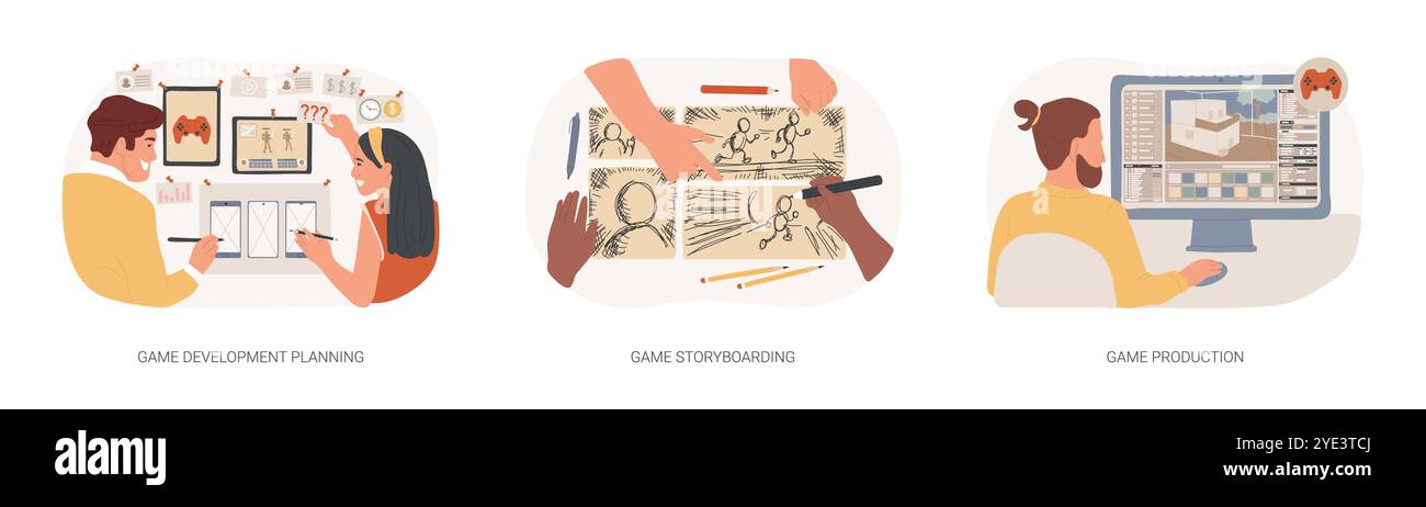 Game development process isolated cartoon vector illustrations se Stock ...