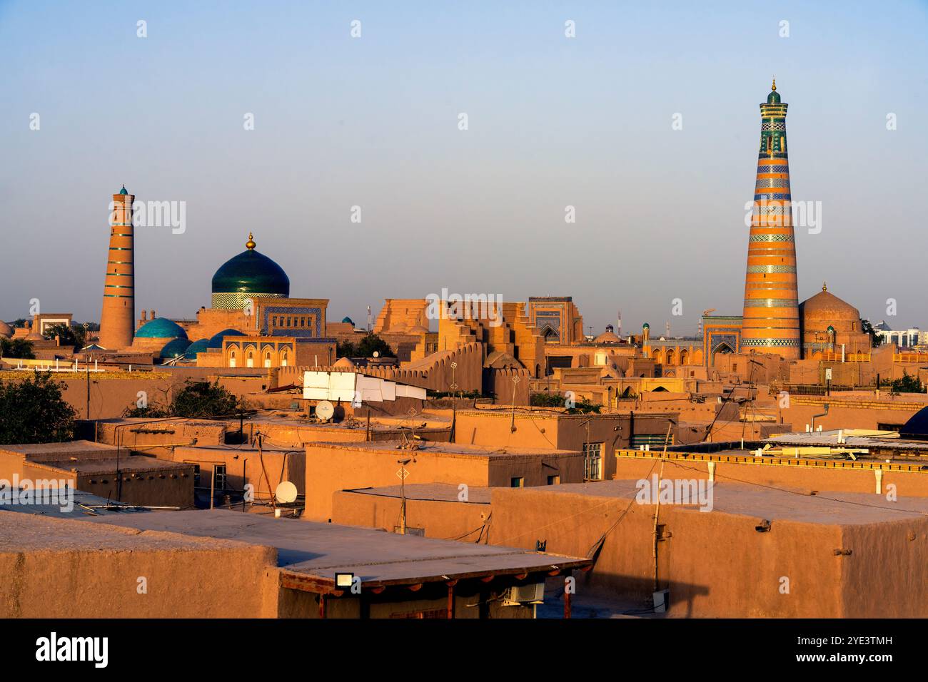 Elevated panoramic view of Khiva Old Town (Itchan Kala). Khiva (Xiva ...