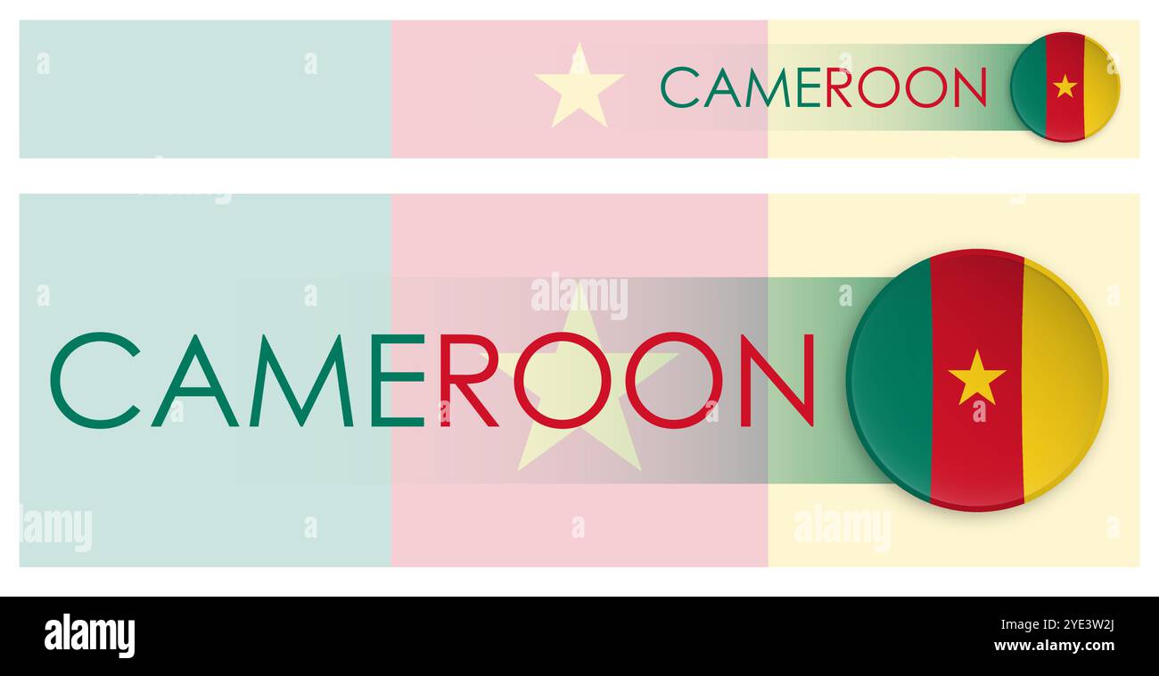 Cameroon flag horizontal web banner in modern neomorphism style ...
