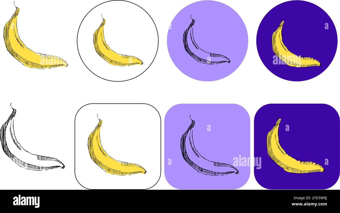 banana fruit graphic logo vector illustration in circle and square ...
