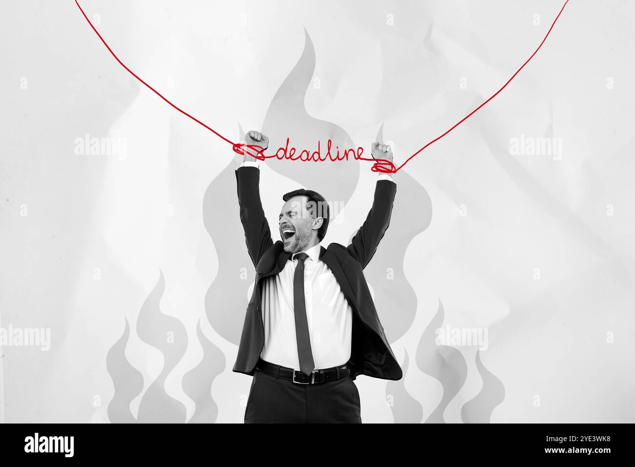 Composite creative art collage of unhappy scream man hang rope ...