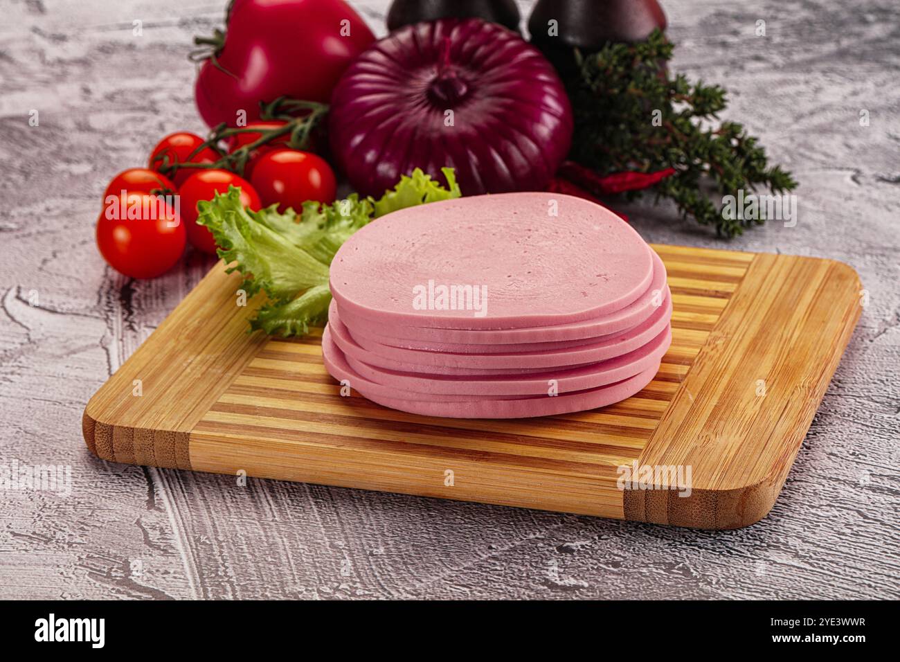 Boiled pork sliced sausage stack for breakfast Stock Photo - Alamy