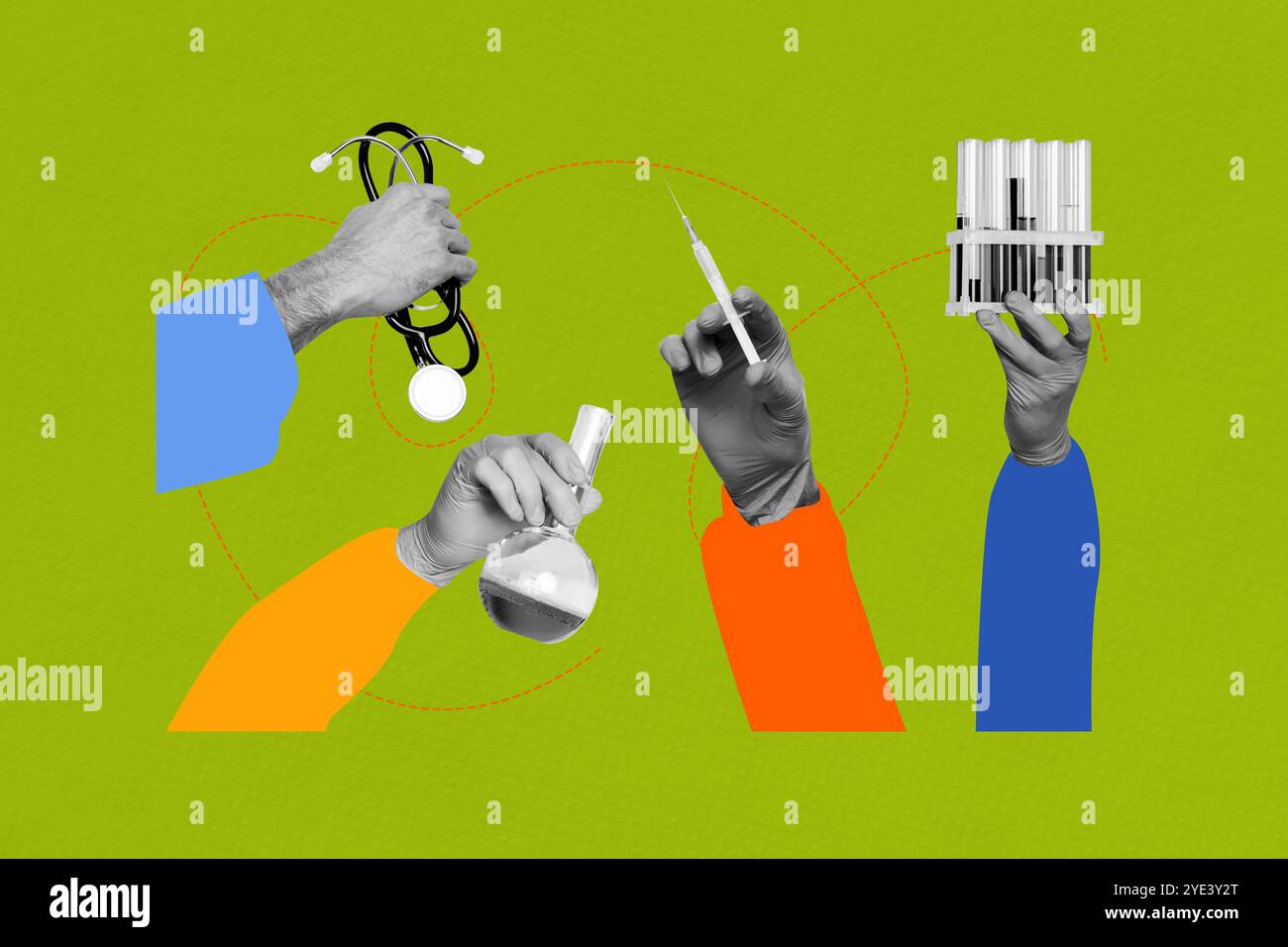Composite trend artwork sketch collage of many hands bodyless scientist ...