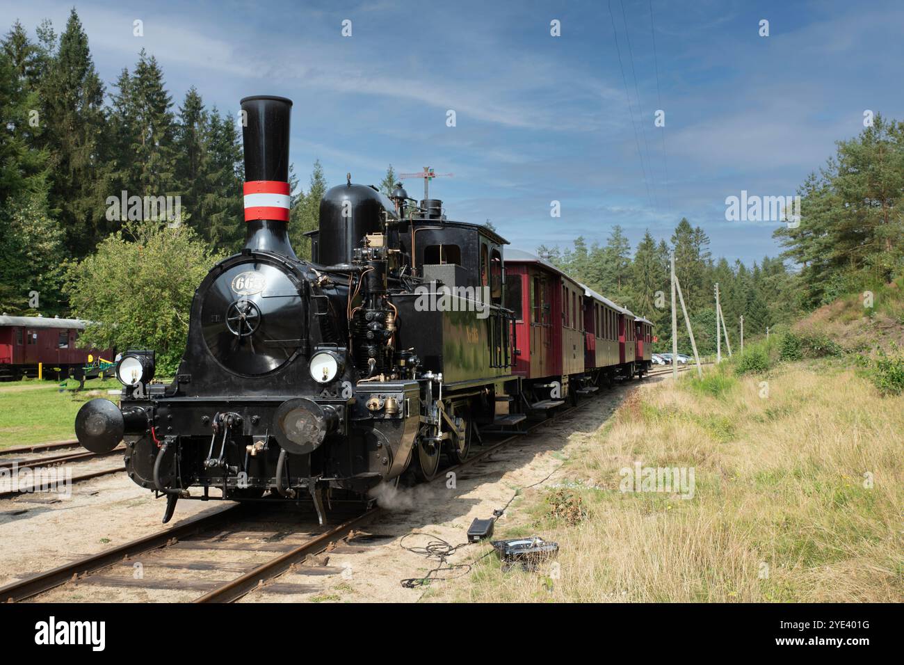 Vintage Steam Locomotive on Scenic Forest Railway Track Stock Photo - Alamy