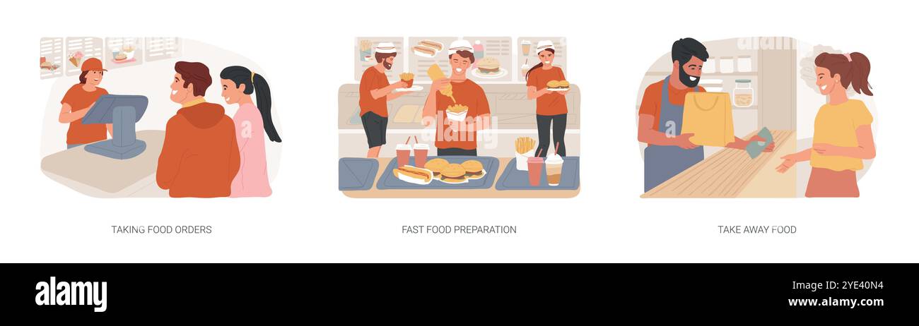 Fast food restaurant isolated cartoon vector illustrations se Stock ...