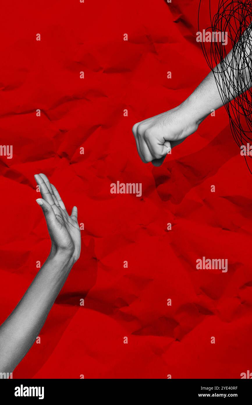 Vertical photo collage of hands show palm fist gesture boxing pressure ...