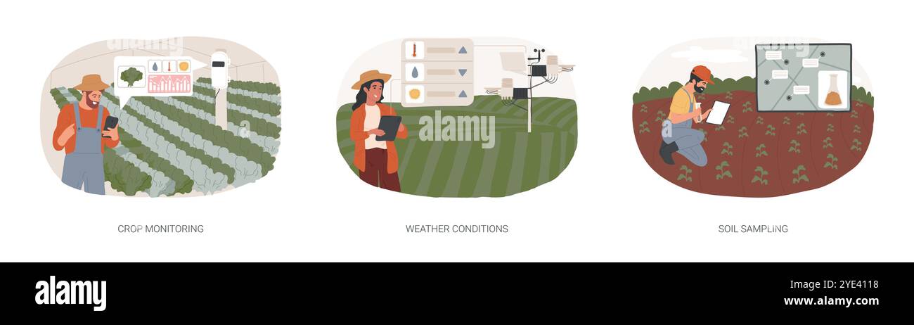 Sensors use in agriculture isolated cartoon vector illustrations se ...