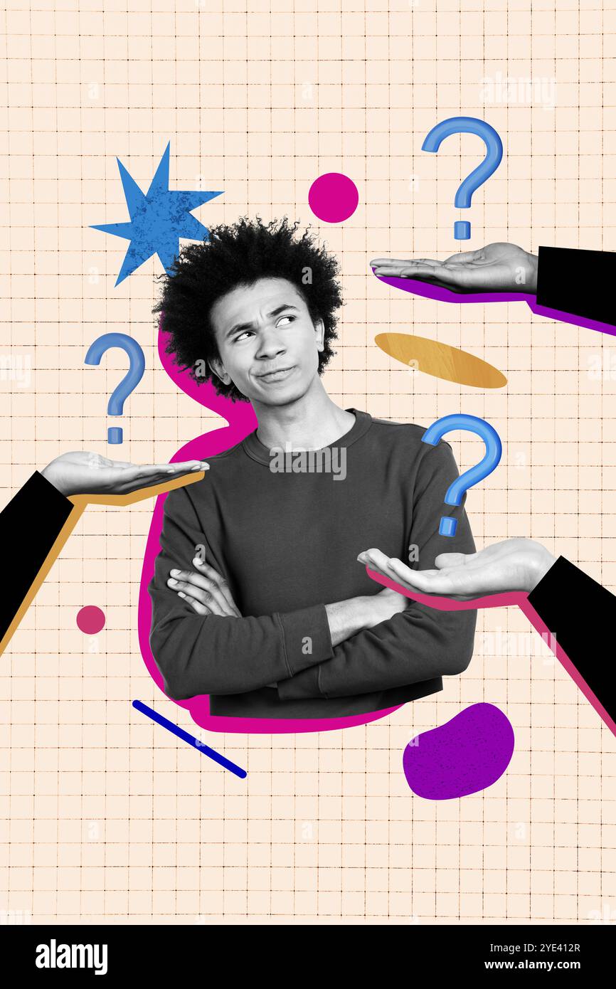 Vertical composite artwork collage image picture of minded guy arms ...