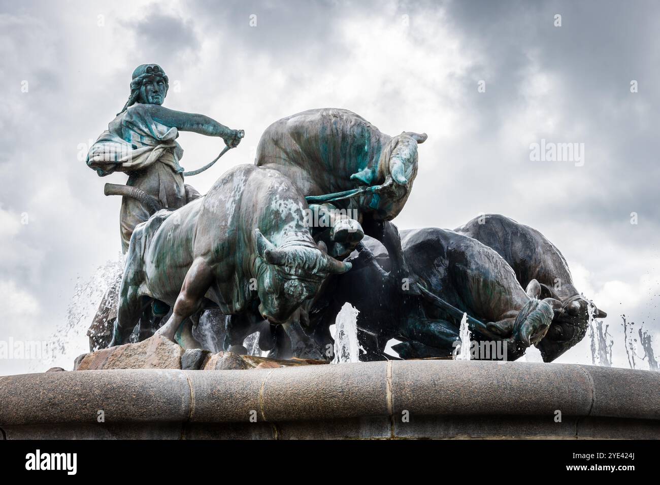 Close-up of the bronze statue of the Gefion Fountain in Copenhagen ...