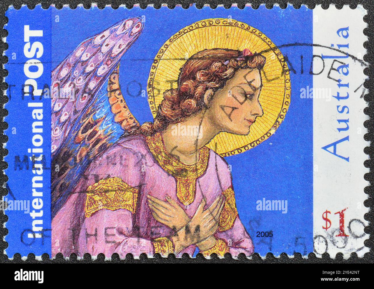 Cancelled postage stamp printed by Australia, that shows Angel ...