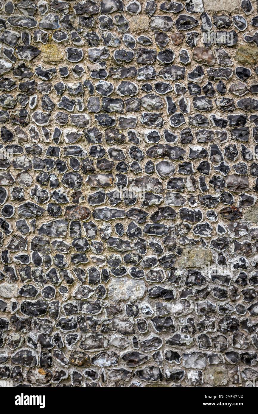 Chalk Flint wall, St Marys Church, Milston, Wiltshire, England, UK ...