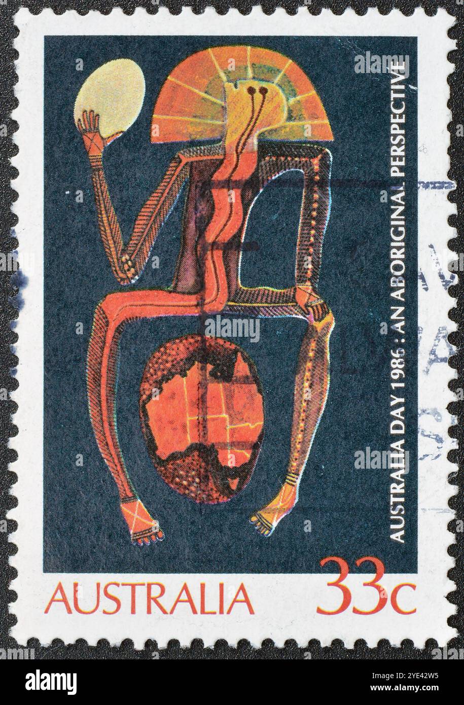 Cancelled postage stamp printed by Australia, that shows Aboriginal ...